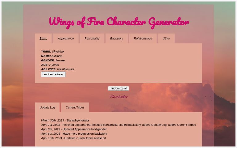 Wings of Fire Character Generator