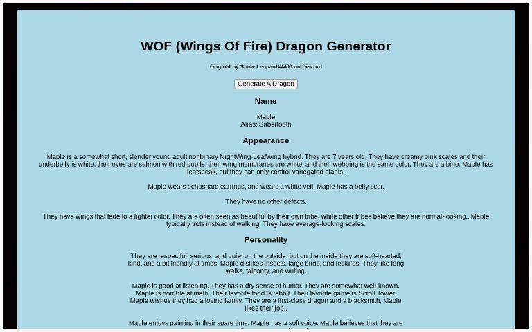 WOF (Wings Of Fire) Dragon Generator