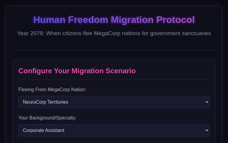 Human Freedom Migration Protocol ― Perchance Generator