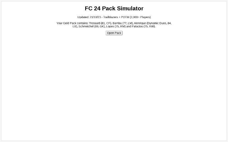 FC 24 Pack Simulator ― Perchance Generator