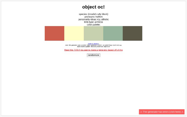object oc! ― Perchance Generator