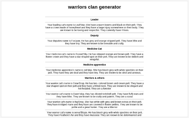 warriors clan generator