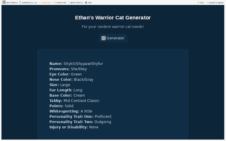 Ethan's Warrior Cat Generator