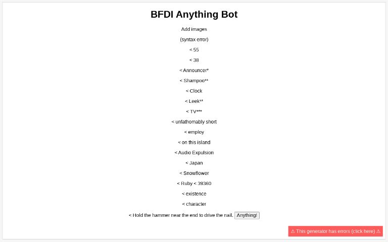 BFDI Anything Bot ― Perchance Generator