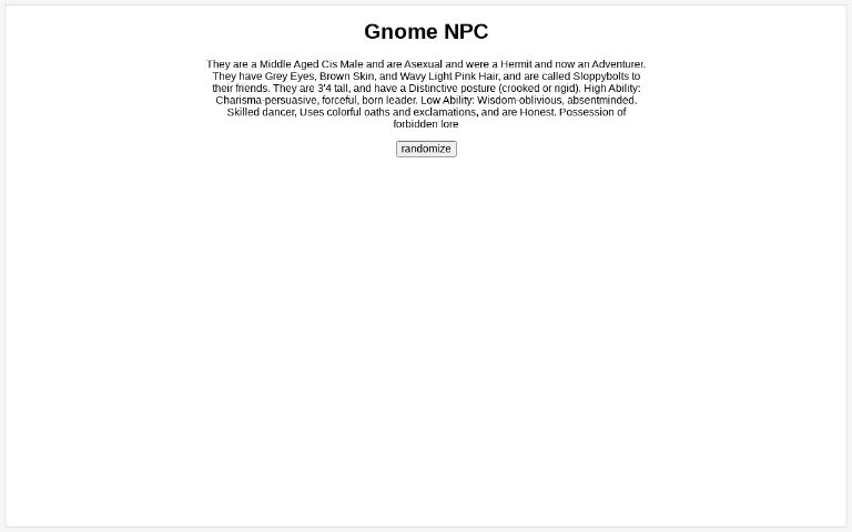 Gnome NPC ― Perchance Generator