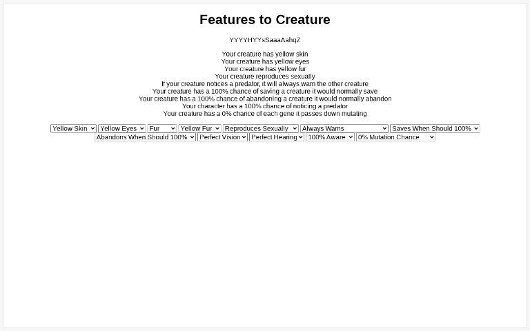 Features to Creature ― Perchance Generator
