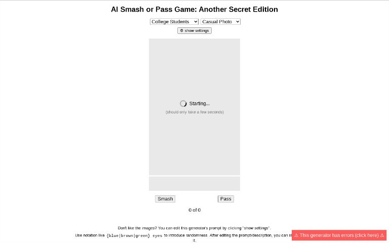 AI Smash or Pass Game: Another Secret Edition ― Perchance Generator
