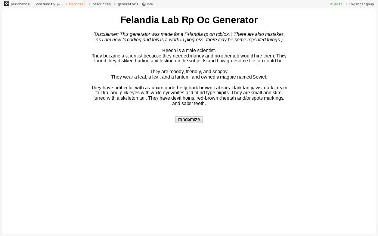 Felandia Lab Rp Oc Generator