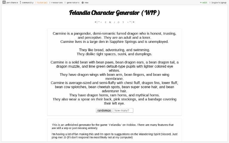 Felandia Character Generator ( WIP )