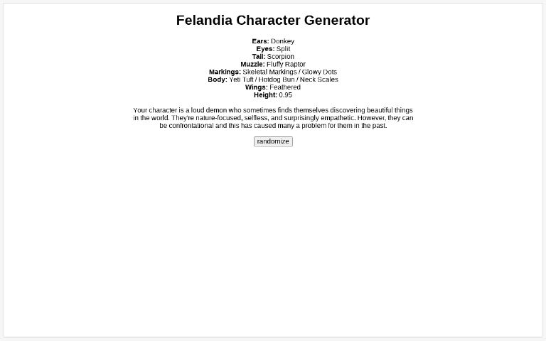 Felandia Character Generator