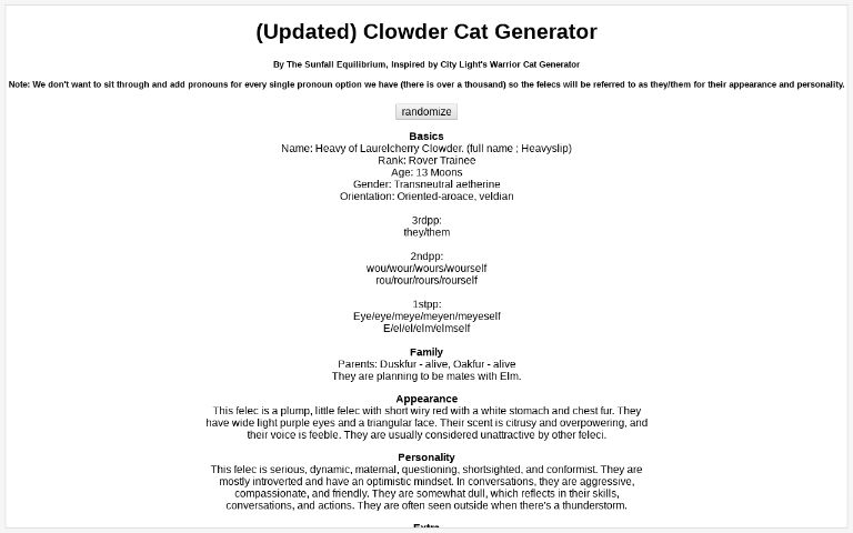 (Updated) Clowder Cat Generator