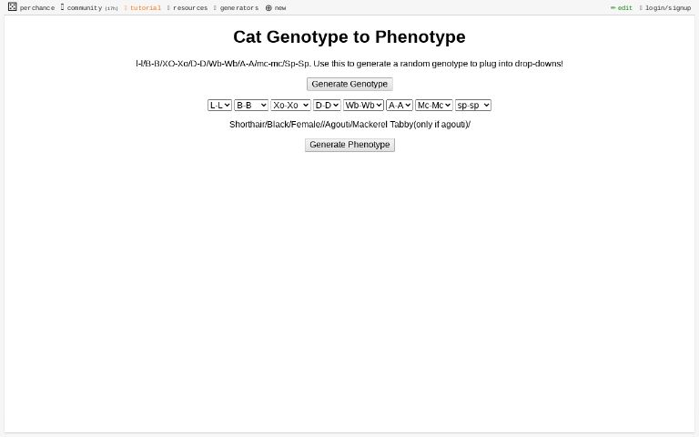 Cat Genotype to Phenotype ― Perchance Generator