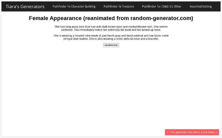 Female Appearance (reanimated from random-generator.com)
