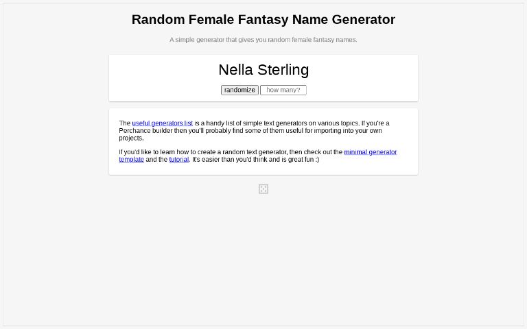 Random Female Fantasy Name Generator