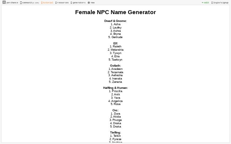Female NPC Name Generator
