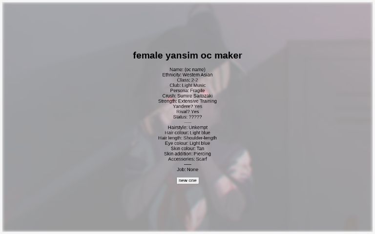 female yansim oc maker ― Perchance Generator