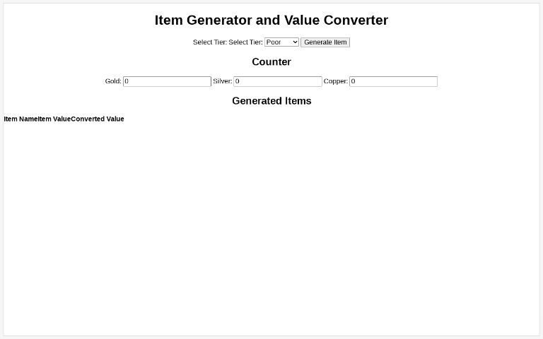 Item Generator and Value Converter ― Perchance