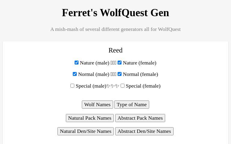 Ferret's WolfQuest Gen