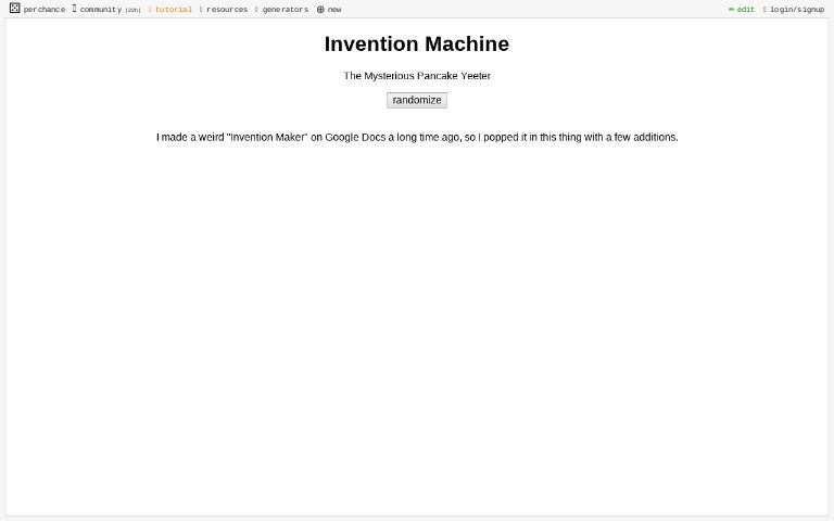 Invention Machine ― Perchance Generator