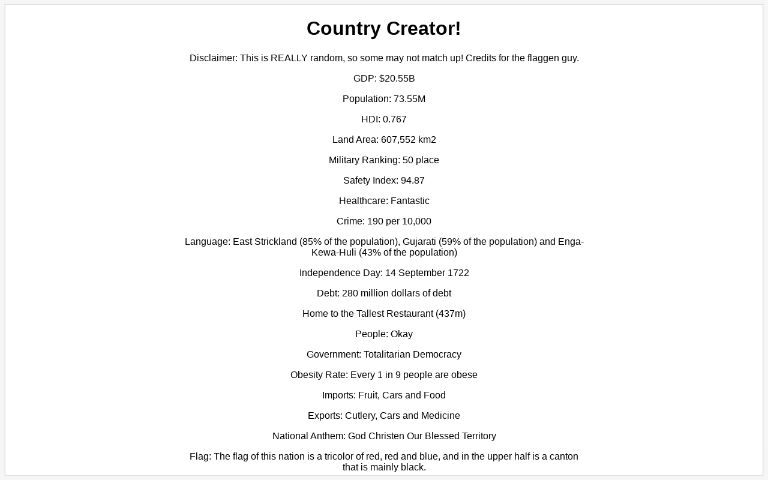 Country Creator! ― Perchance Generator