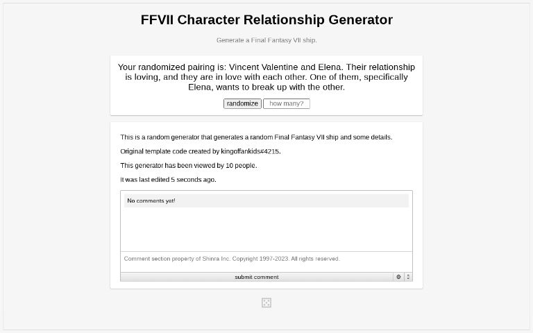 FFVII Character Relationship Generator