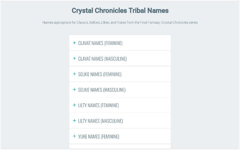 Crystal Chronicles Tribal Names ― Perchance Generator