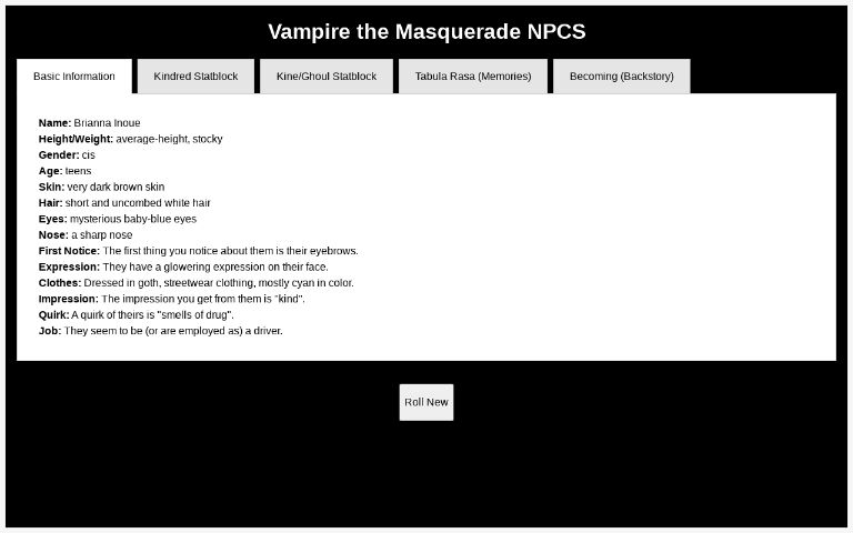 Vampire the Masquerade NPCS ― Perchance Generator