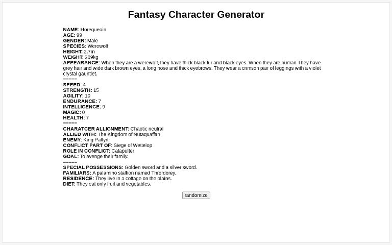Fantasy Character Generator
