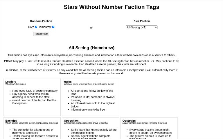 Stars Without Number Faction Tags ― Perchance Generator