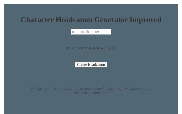 Character Headcanon Generator Improved