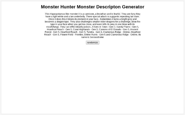 Monster Hunter Monster Descripton Generator