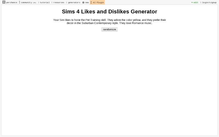Sims 4 Likes and Dislikes Generator