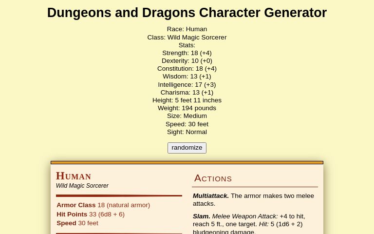 Dungeons and Dragons Character Generator