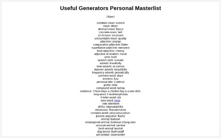 Useful Generators Personal Masterlist