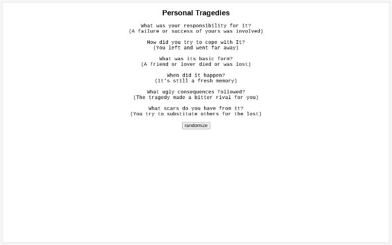 Personal Tragedies ― Perchance Generator