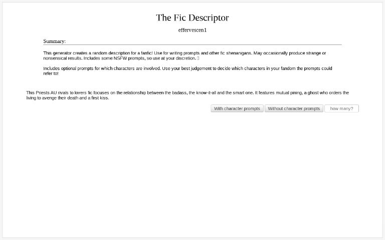 The Fic Descriptor ― Perchance Generator