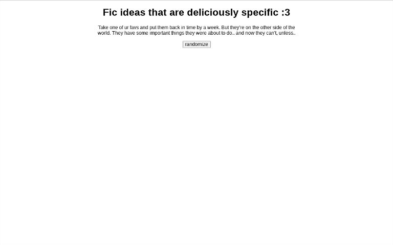 Fic ideas that are deliciously specific :3 ― Perchance Generator