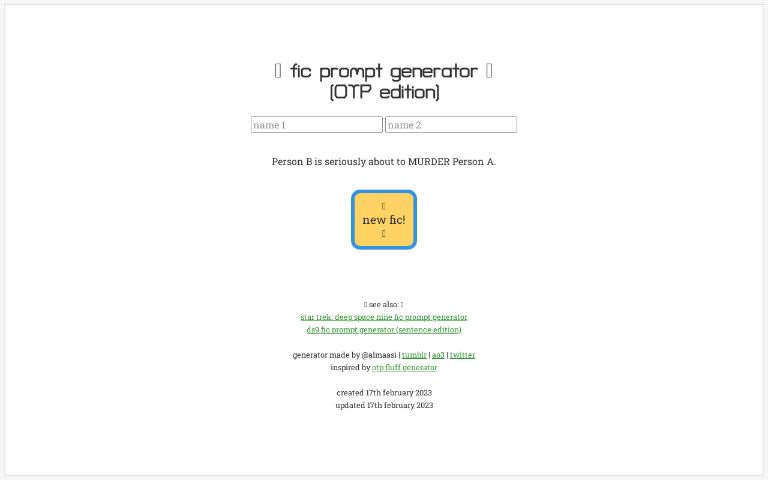 💖 fic prompt generator 💖(OTP edition)