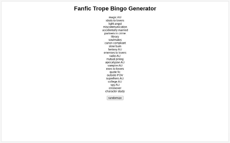 Fanfic Trope Bingo Generator