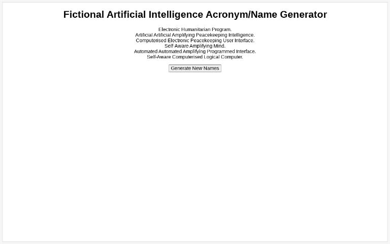 Fictional Artificial Intelligence Acronym/Name Generator