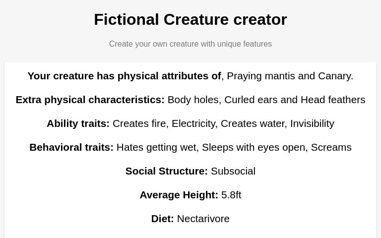 Fictional Creature creator ― Perchance Generator