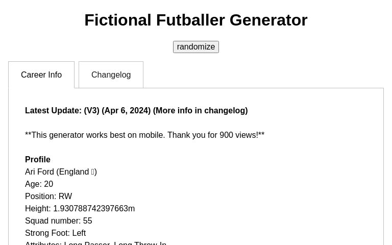 Fictional Futballer Generator