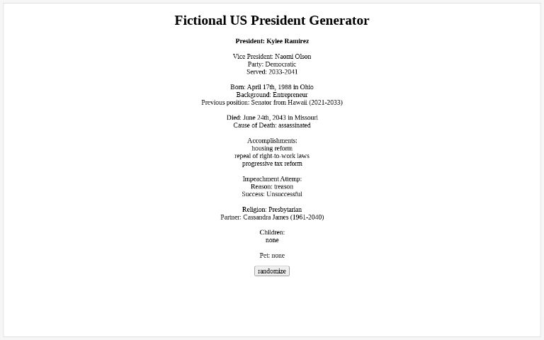 Fictional US President Generator