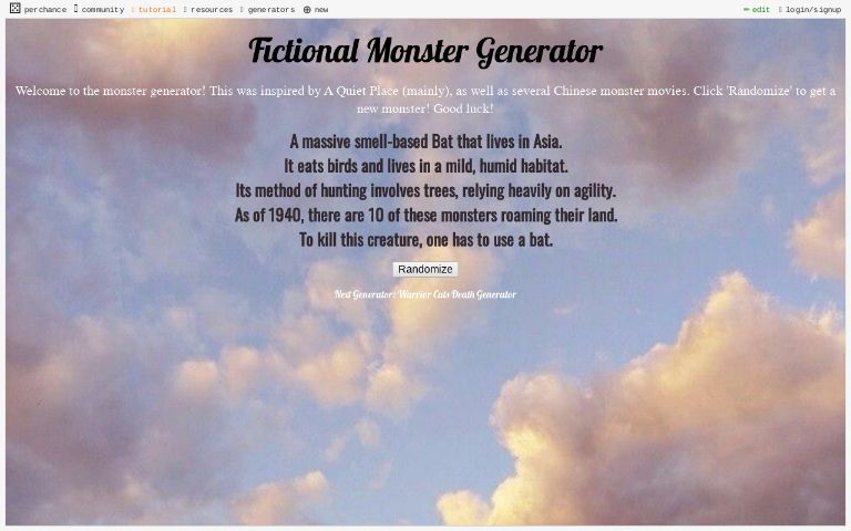 fictionalmonster ― Perchance Generator