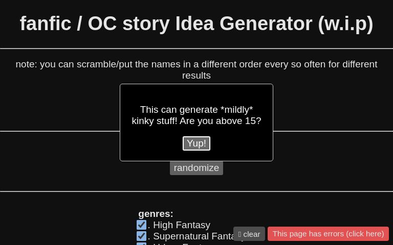 fanfic / OC story Idea Generator (w.i.p)
