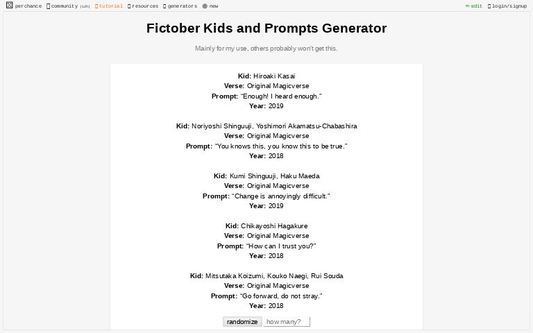 Fictober Kids and Prompts Generator