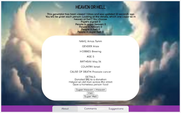 Heaven Or Hell ― Perchance Generator