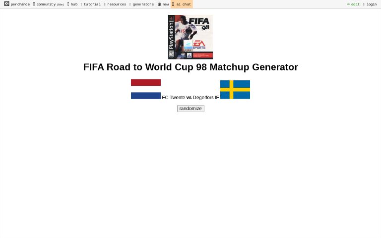 FIFA Road to World Cup 98 Matchup Generator
