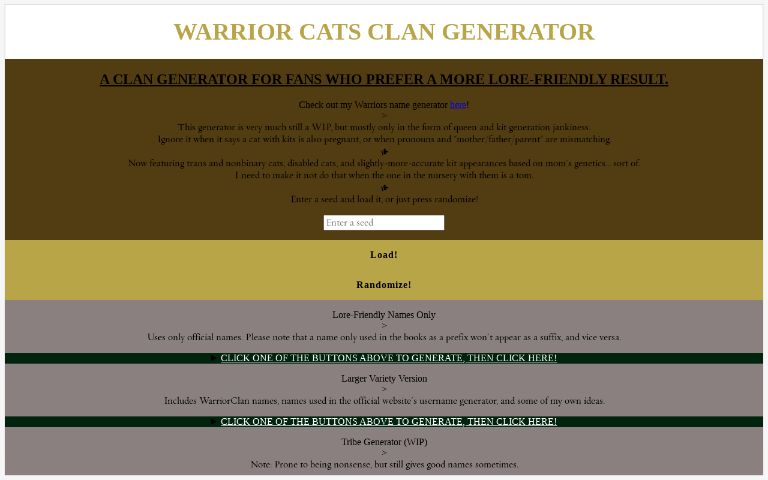WARRIOR CATS CLAN GENERATOR