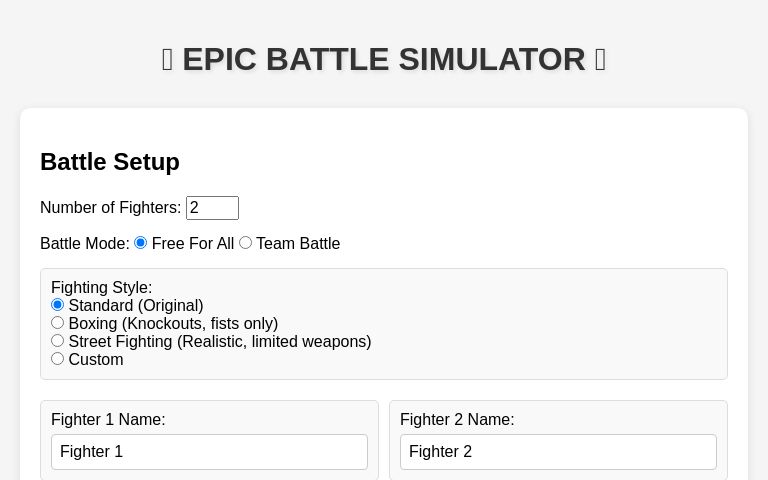 🔥 EPIC BATTLE SIMULATOR 🔥 ― Perchance Generator
